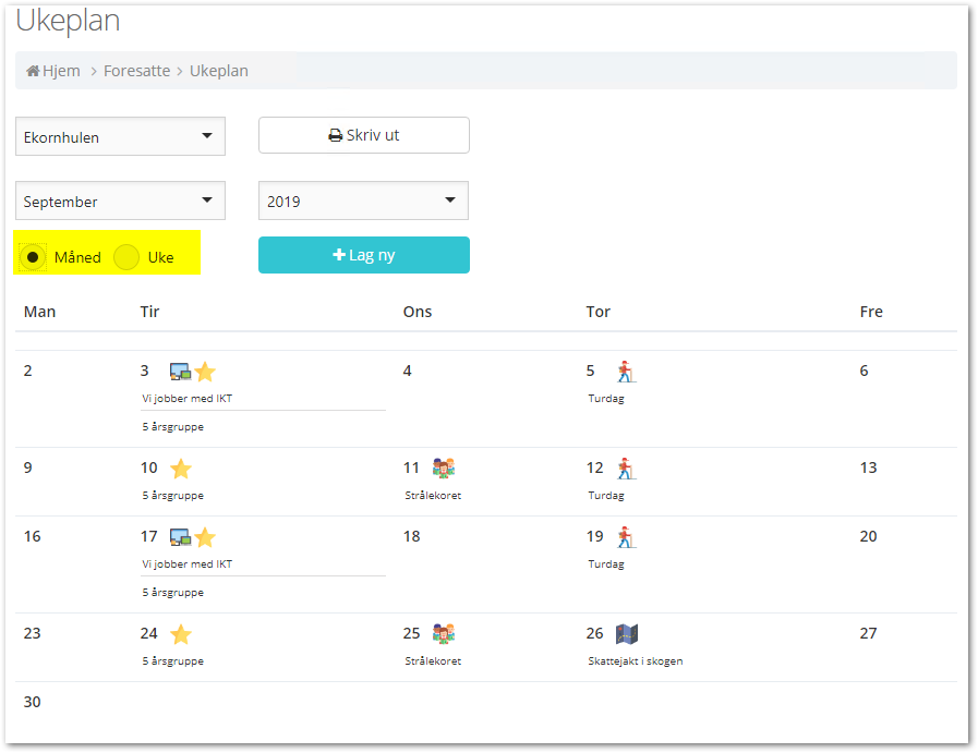 Ukeplan / Månedsplan – Barn-Nett